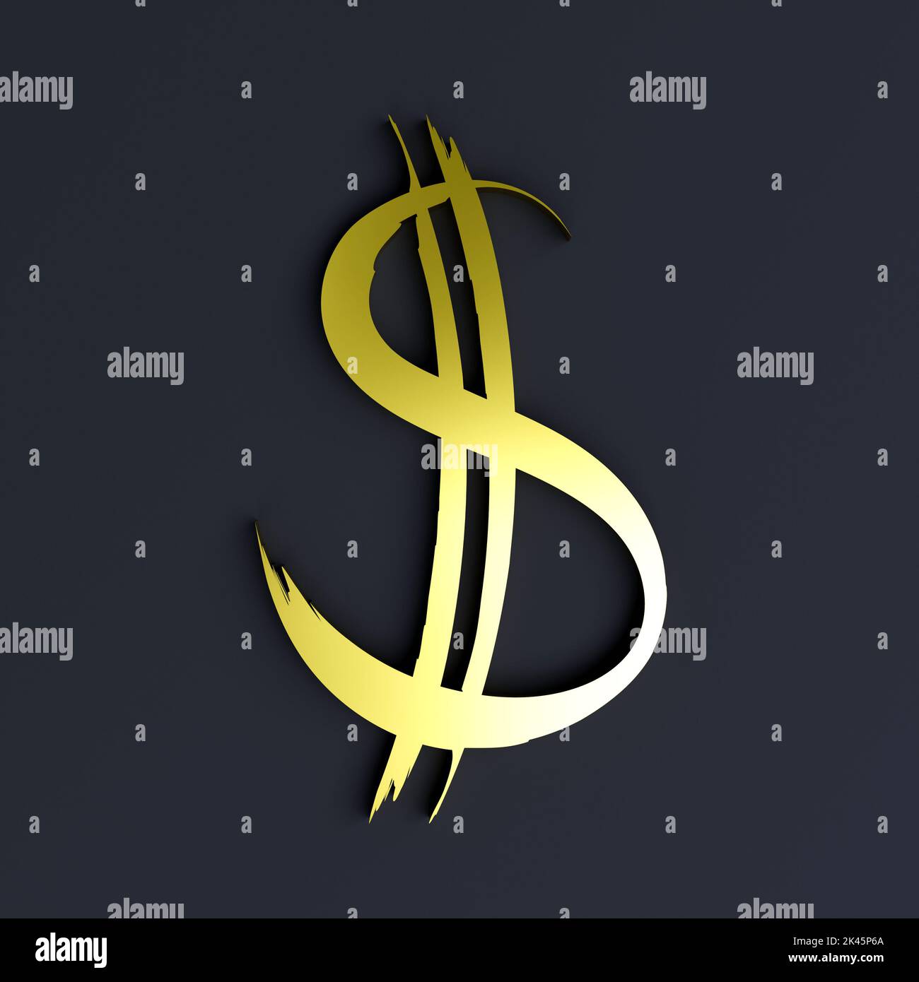 Dollar sign illustration isolated on dark background, gold texture ...