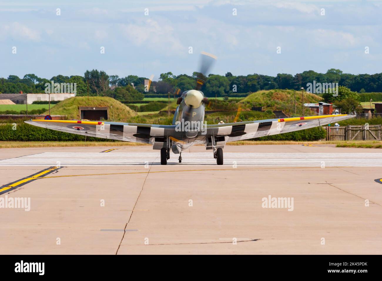 Private owned 2 seater trainer Spitfire Mk IXT, MJ627 taxiing at RAF ...