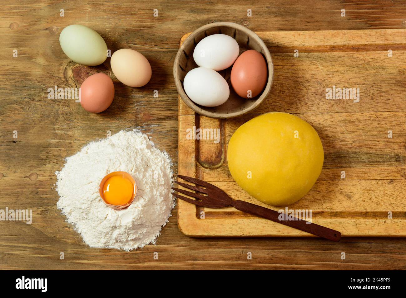 Ingredients ready on the counter to make pasta Stock Photo - Alamy