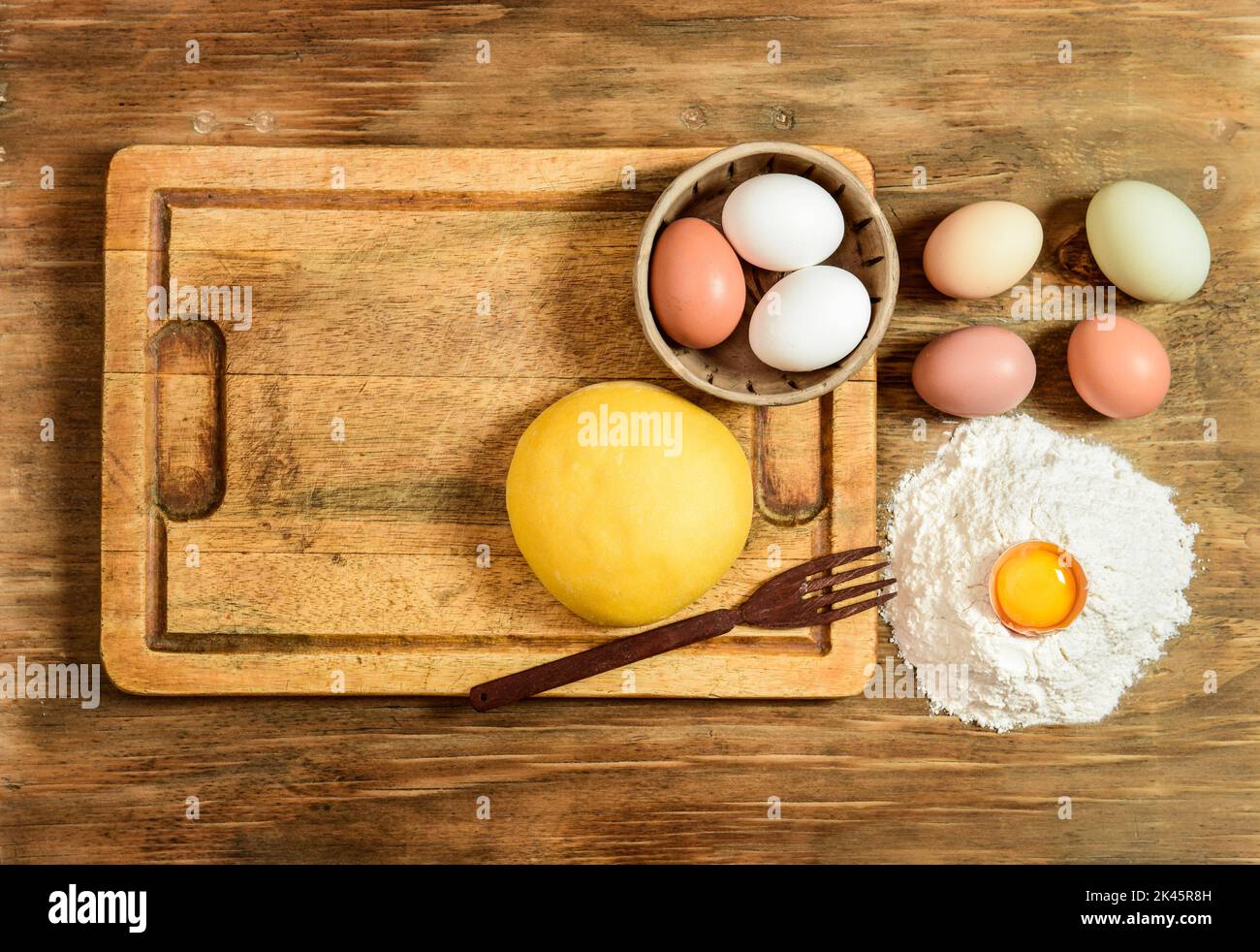 Ingredients ready on the counter to make pasta Stock Photo - Alamy