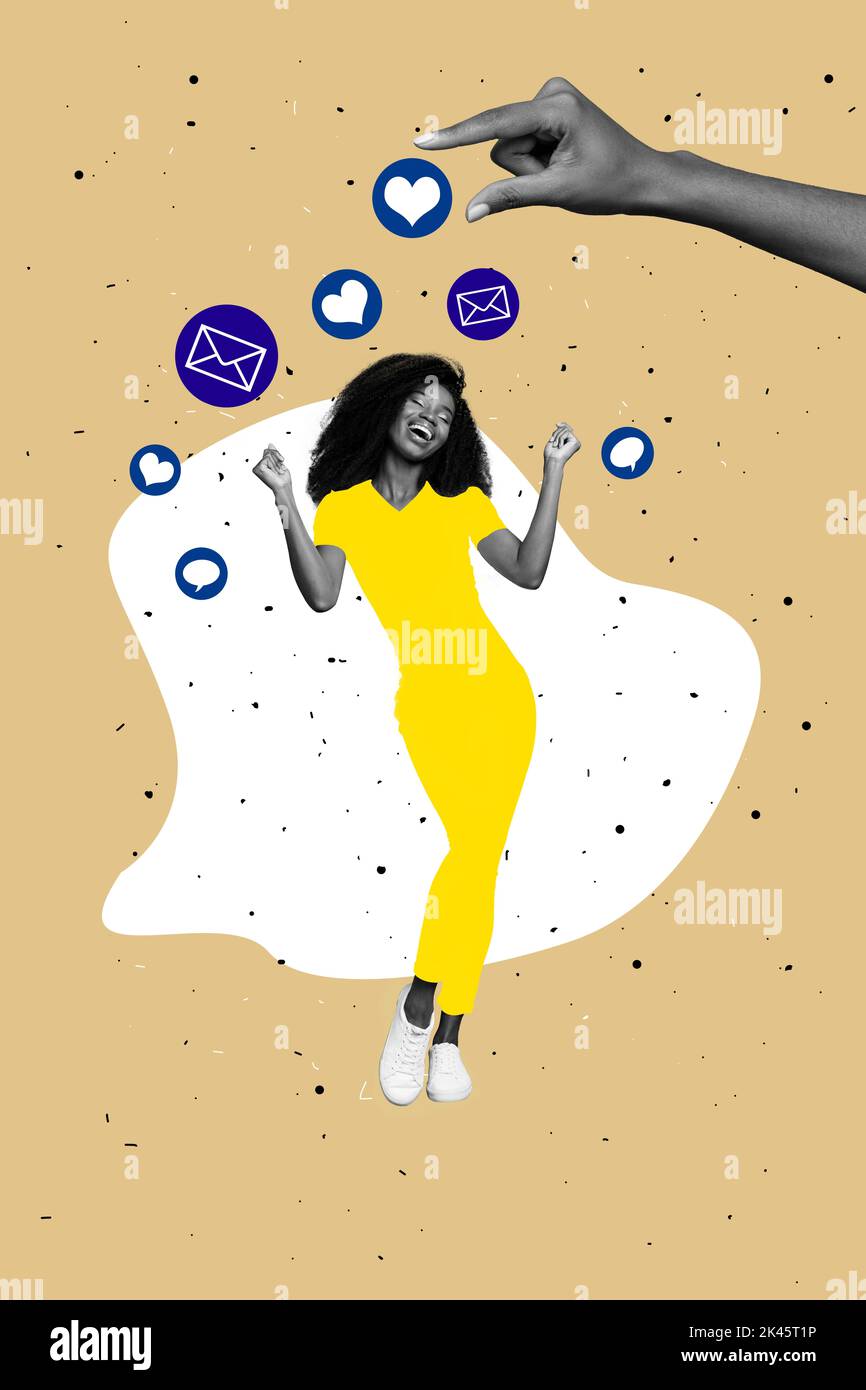 Vertical creative collage image of positive young woman influencer big ...