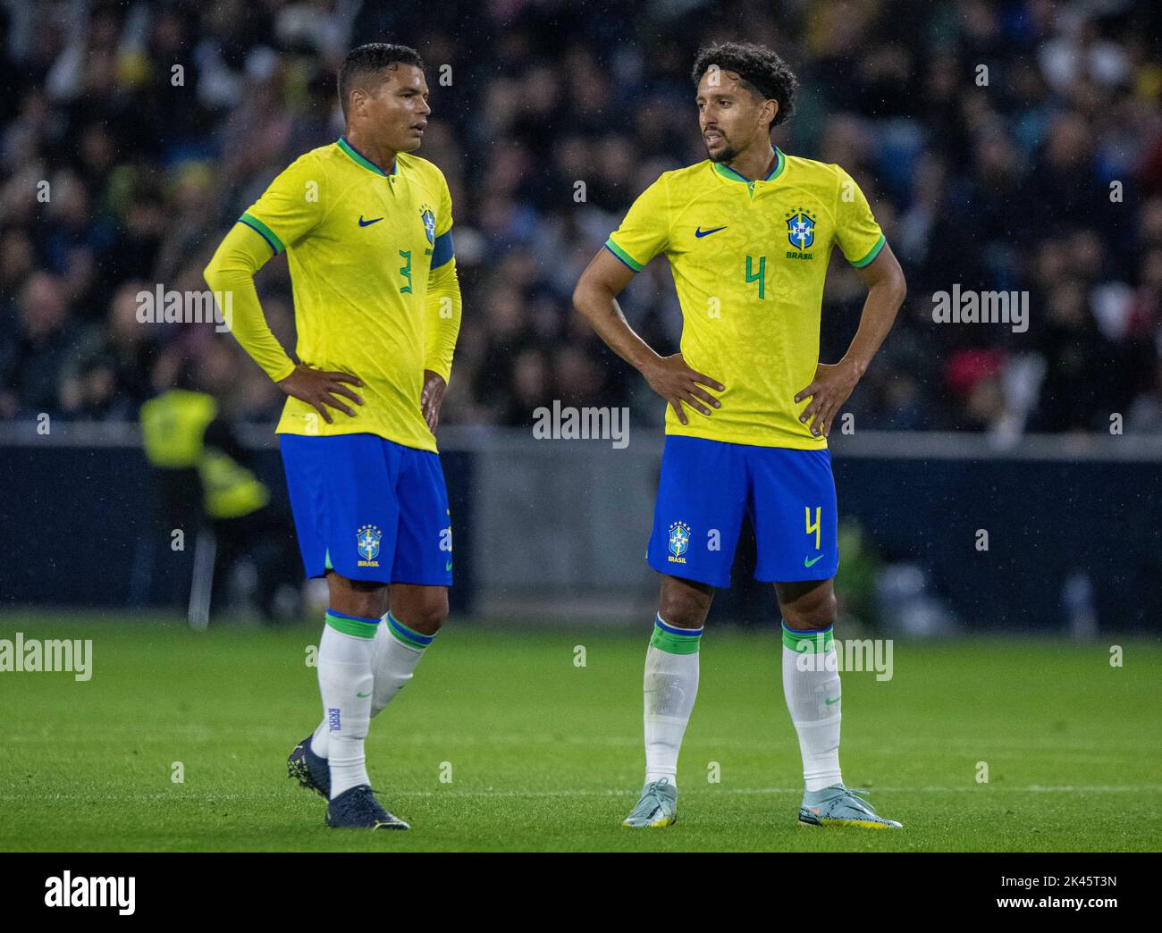 LE HAVRE, FRANCE - SEPTEMBER 23: Tiago Silva, Marquinhos of Brazil ...
