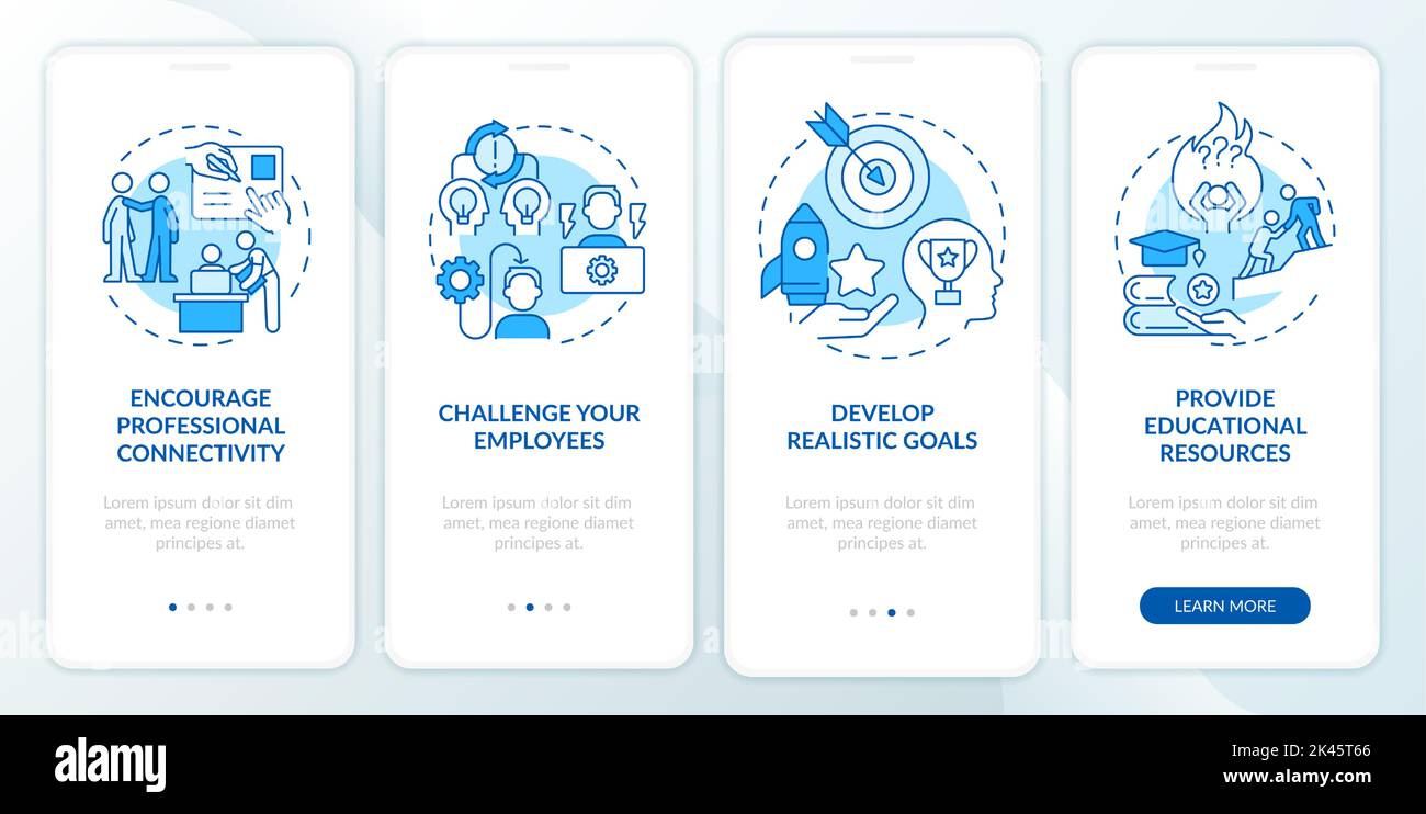 Efficiency management blue onboarding mobile app screen Stock Vector ...