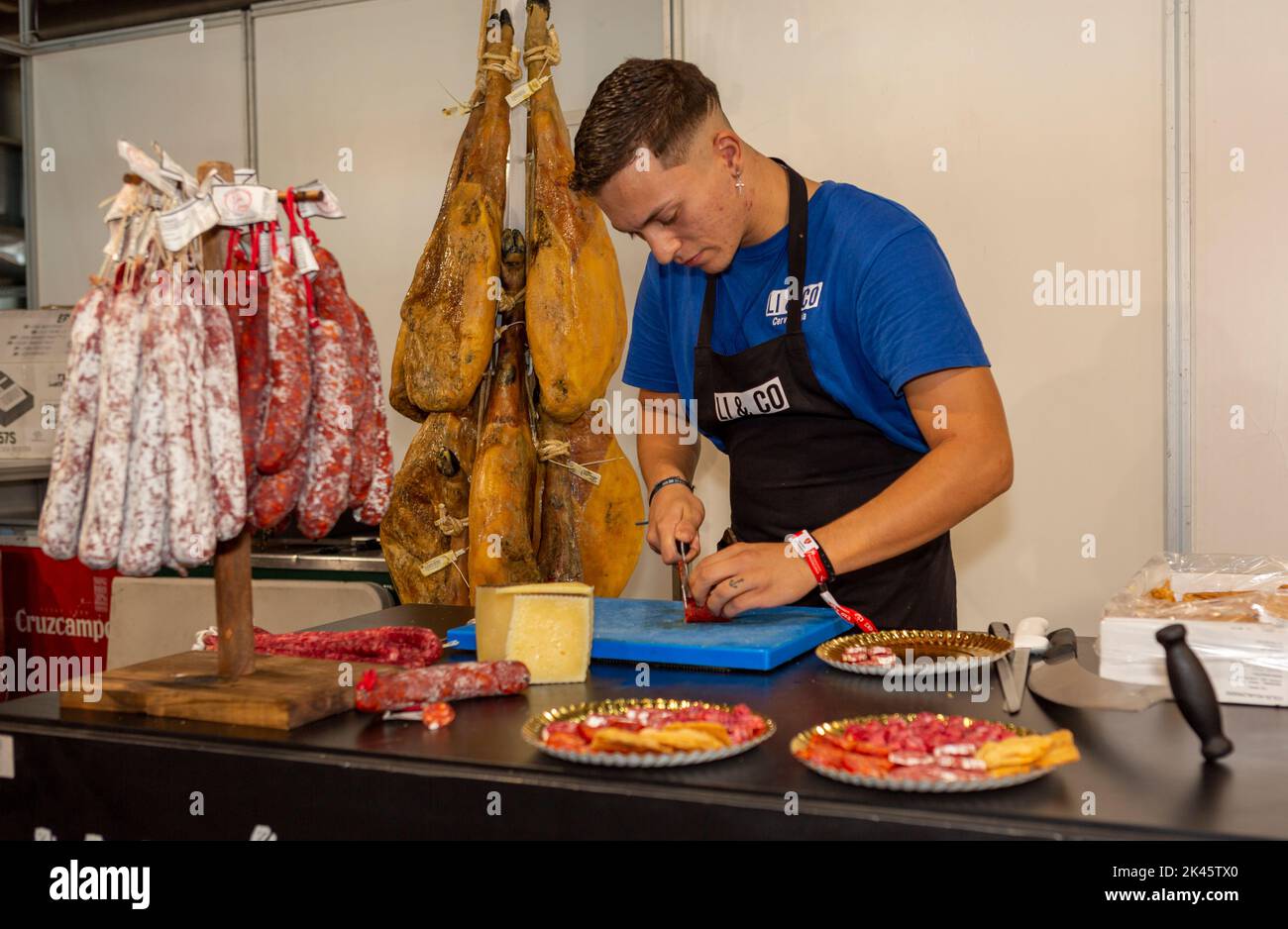 Alicante spain 23-09-2022. sausage stand with specialist slicing at the ...