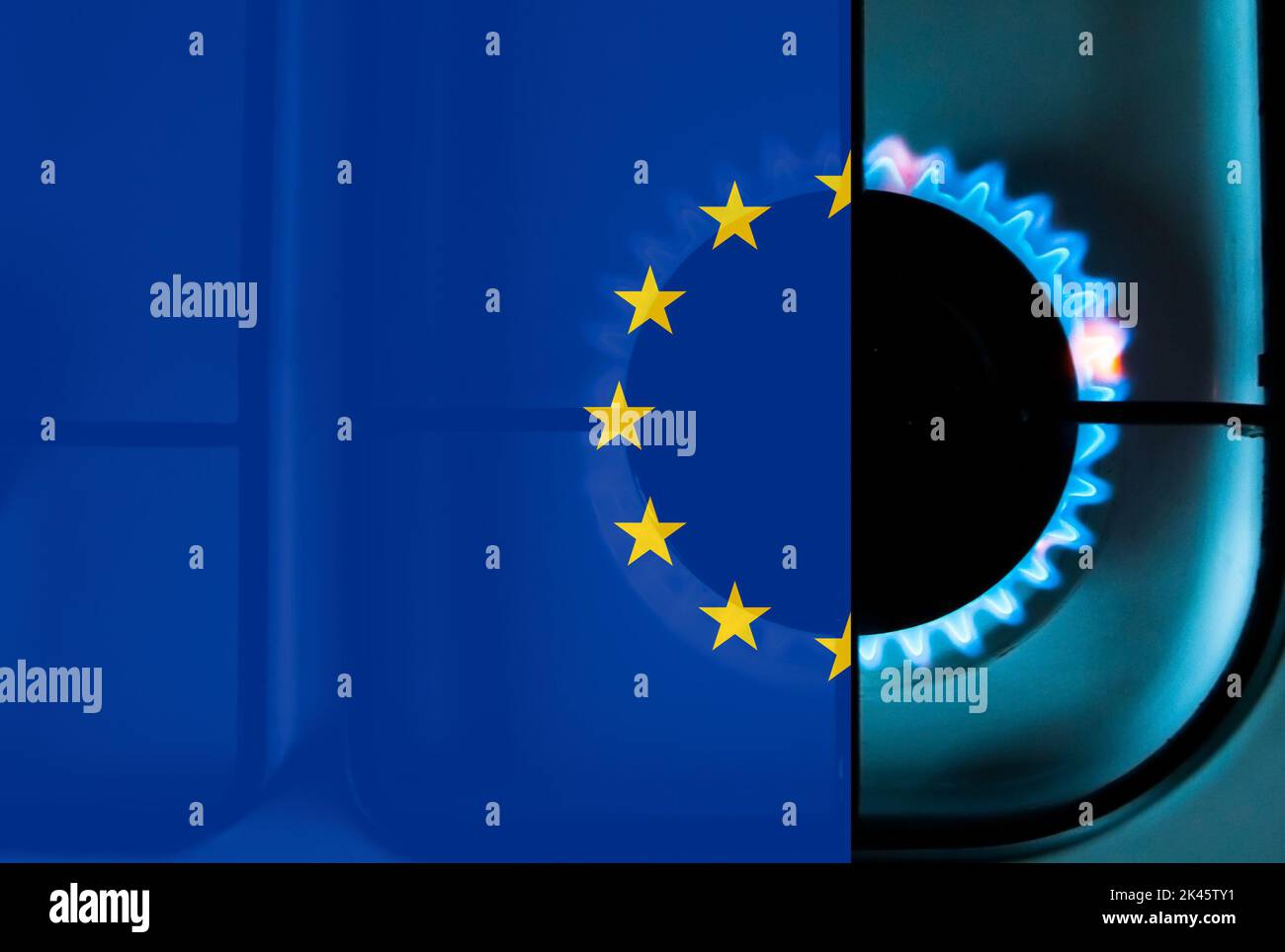 European Union and gas crisis - EU flag over a gas stove Stock Photo ...