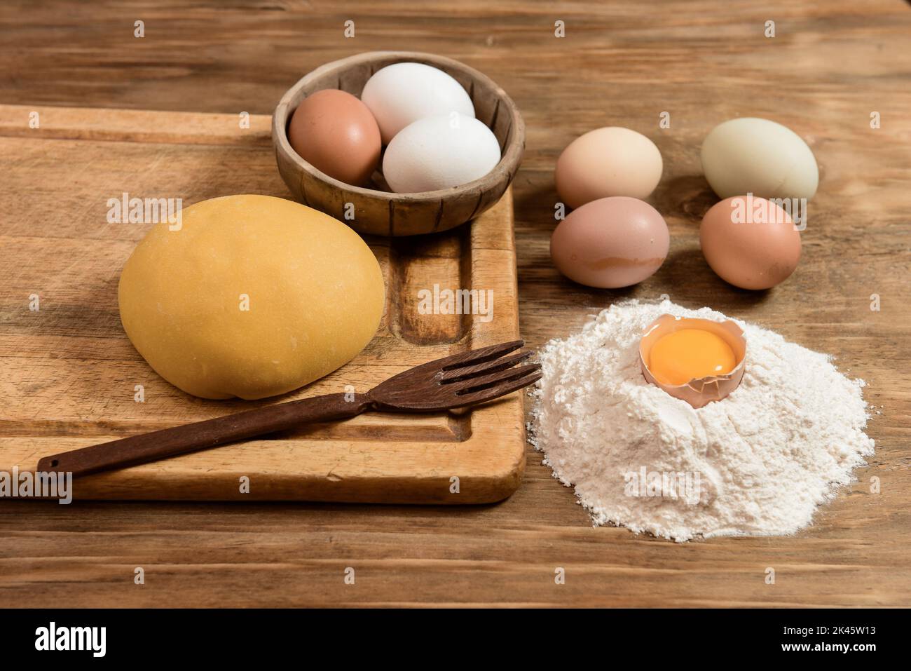 Ingredients ready on the counter to make pasta Stock Photo - Alamy