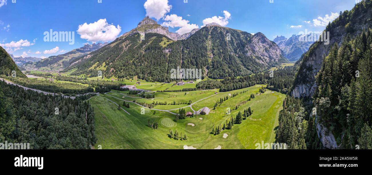 Drone view at the golf course of Engelberg on the Swiss alps Stock ...