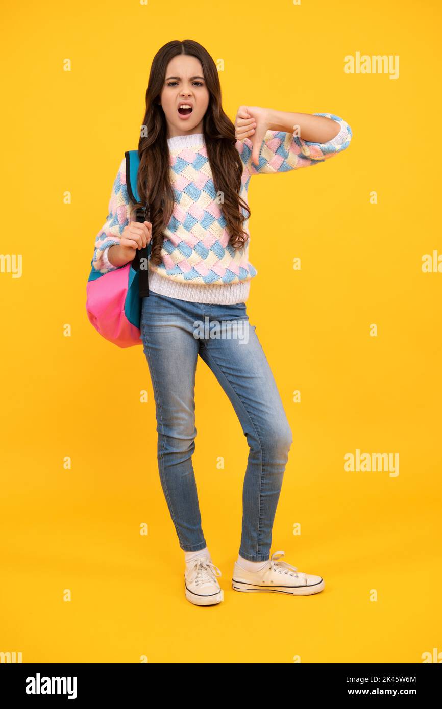 Schoolgirl with backpack. Teenager student, isolated background ...