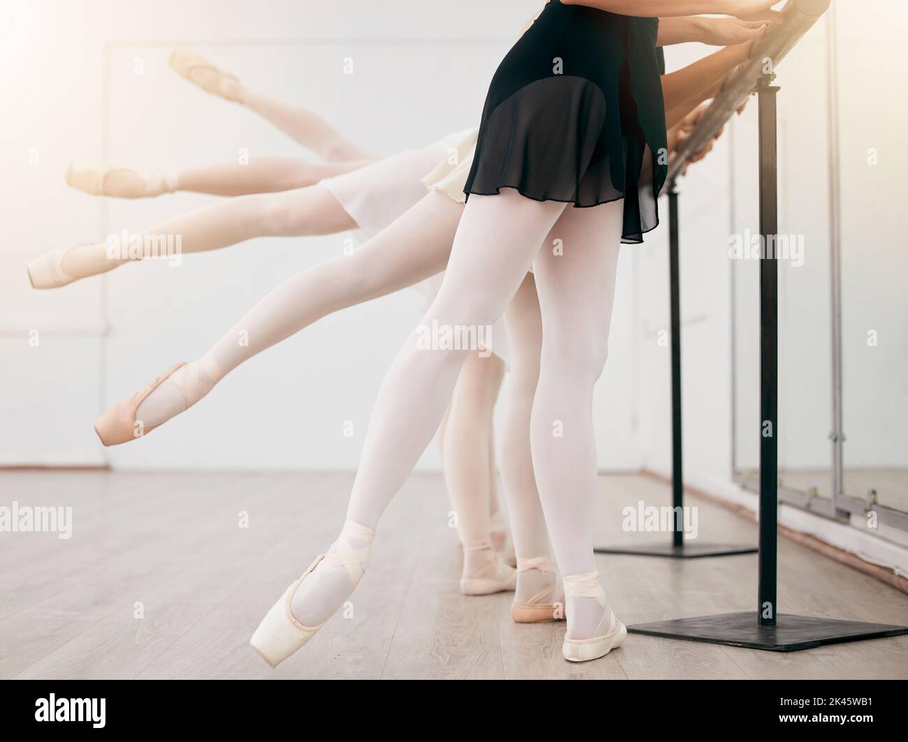 Dance, fitness ballet girl students legs stretching with training ...