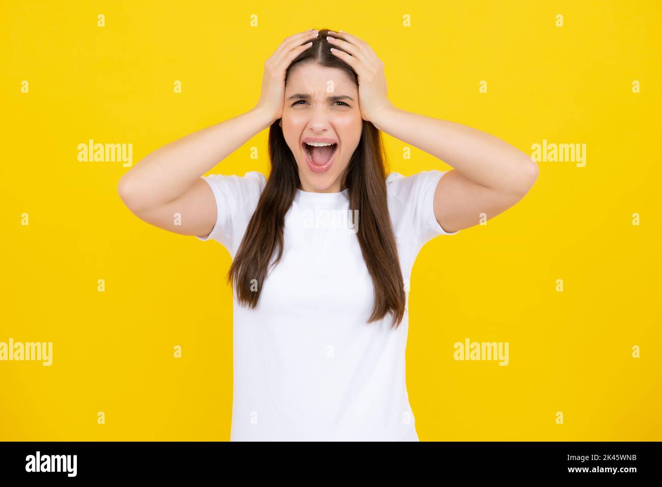 Screaming hate rage woman face. Emotional angry woman screaming on ...