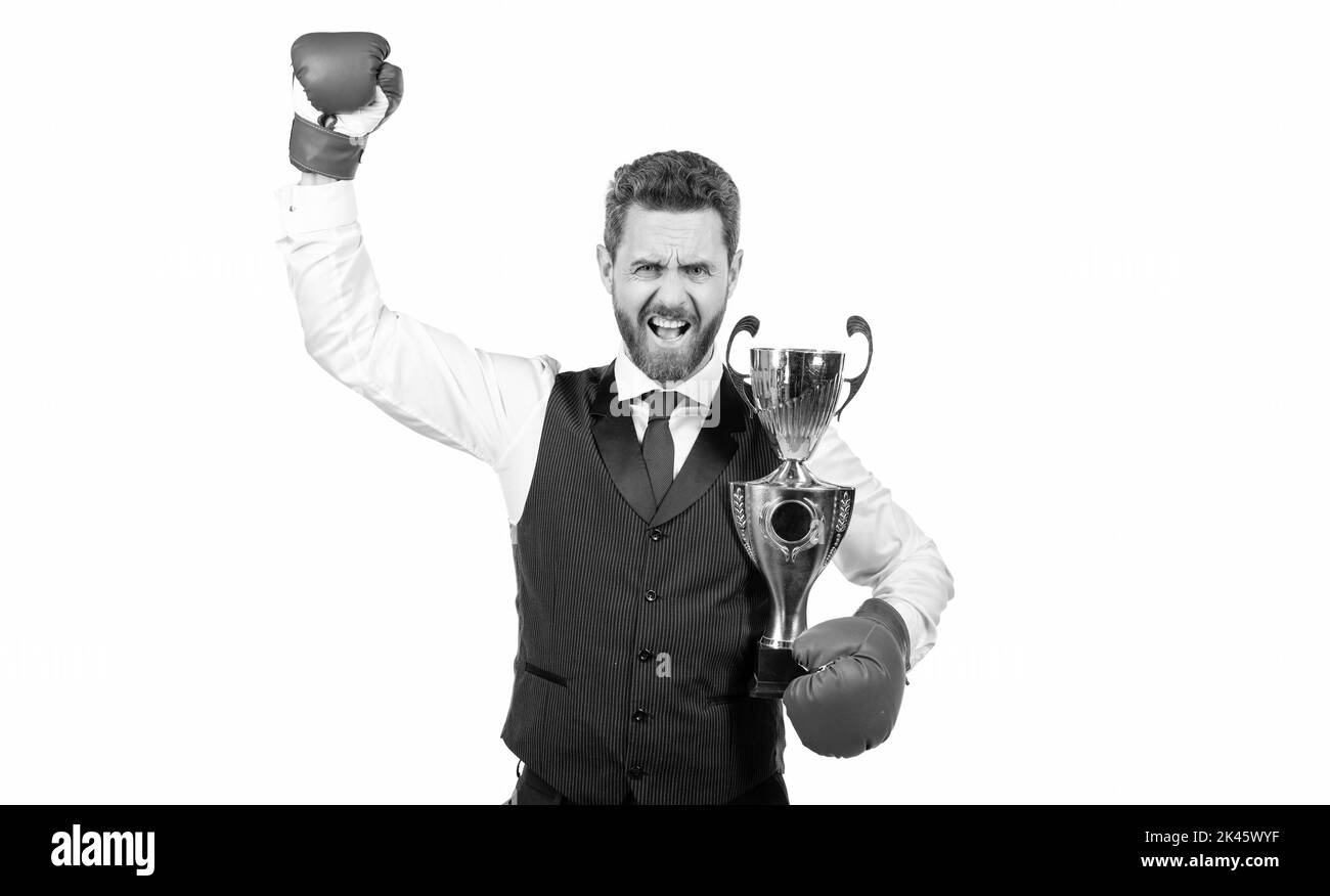 business knockout. boss show victory and authority. businessman in ...