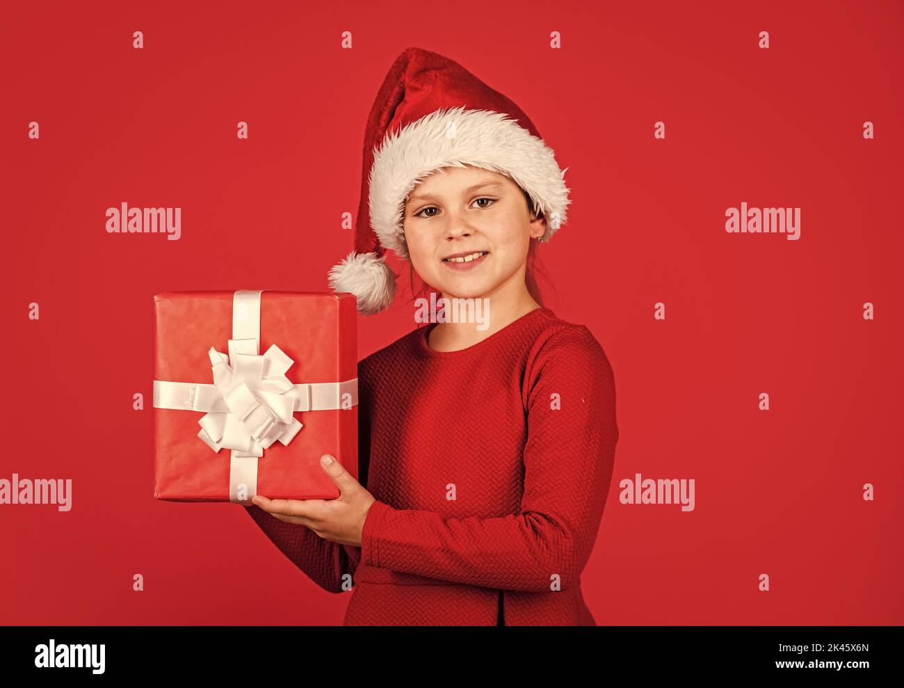 You are next. kid santa hat hold gift box. boxing day concept. dreams ...