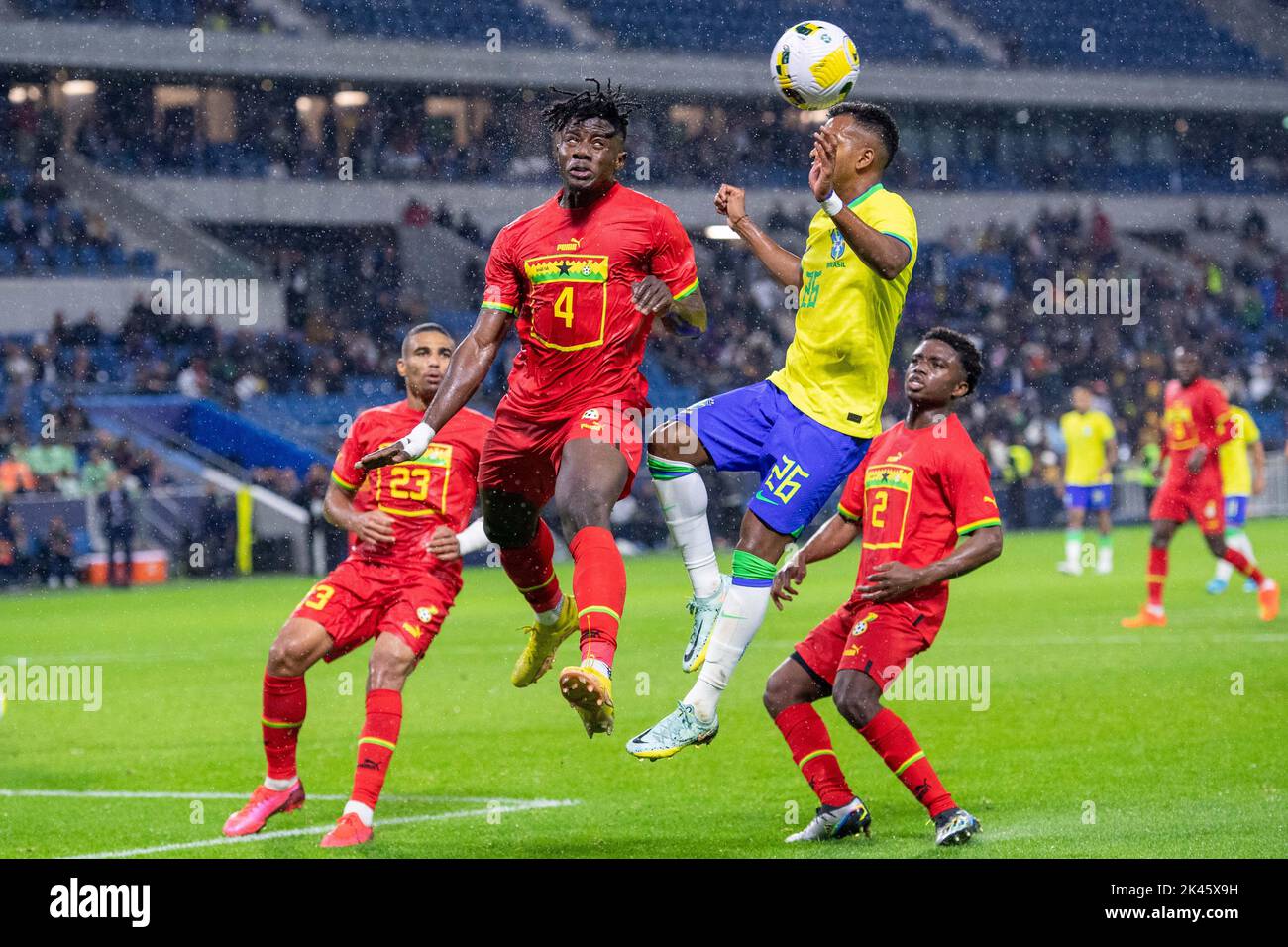 LE HAVRE, FRANCE - SEPTEMBER 23: Rodrygo of Brazil and Tariq Lamptey ...