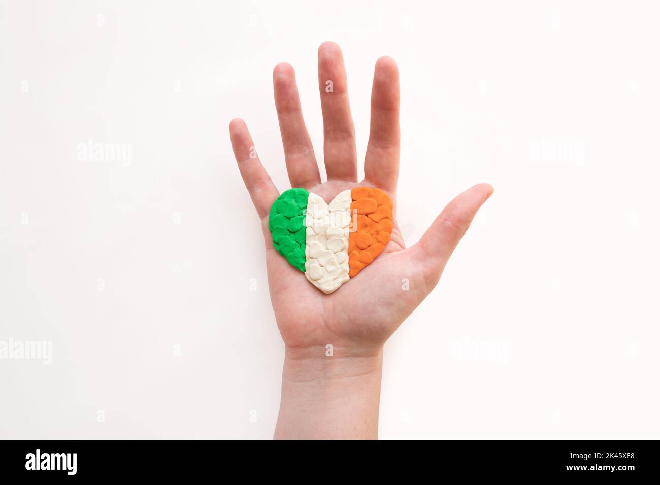 Flag of Ireland. Heart shape of green, white and orange plasticine ...