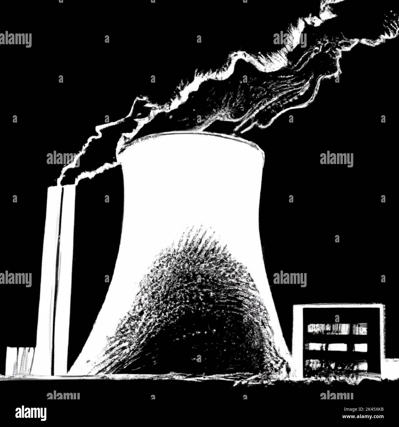 France, Paris on 26/09/2022. Digital illustration of a nuclear power ...