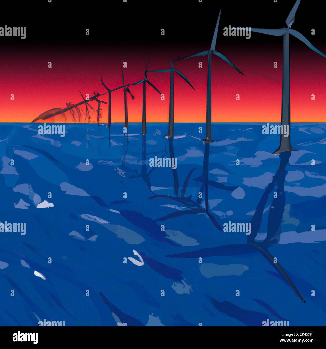 France, Paris on 26/09/2022. Digital illustration of a wind turbine at ...