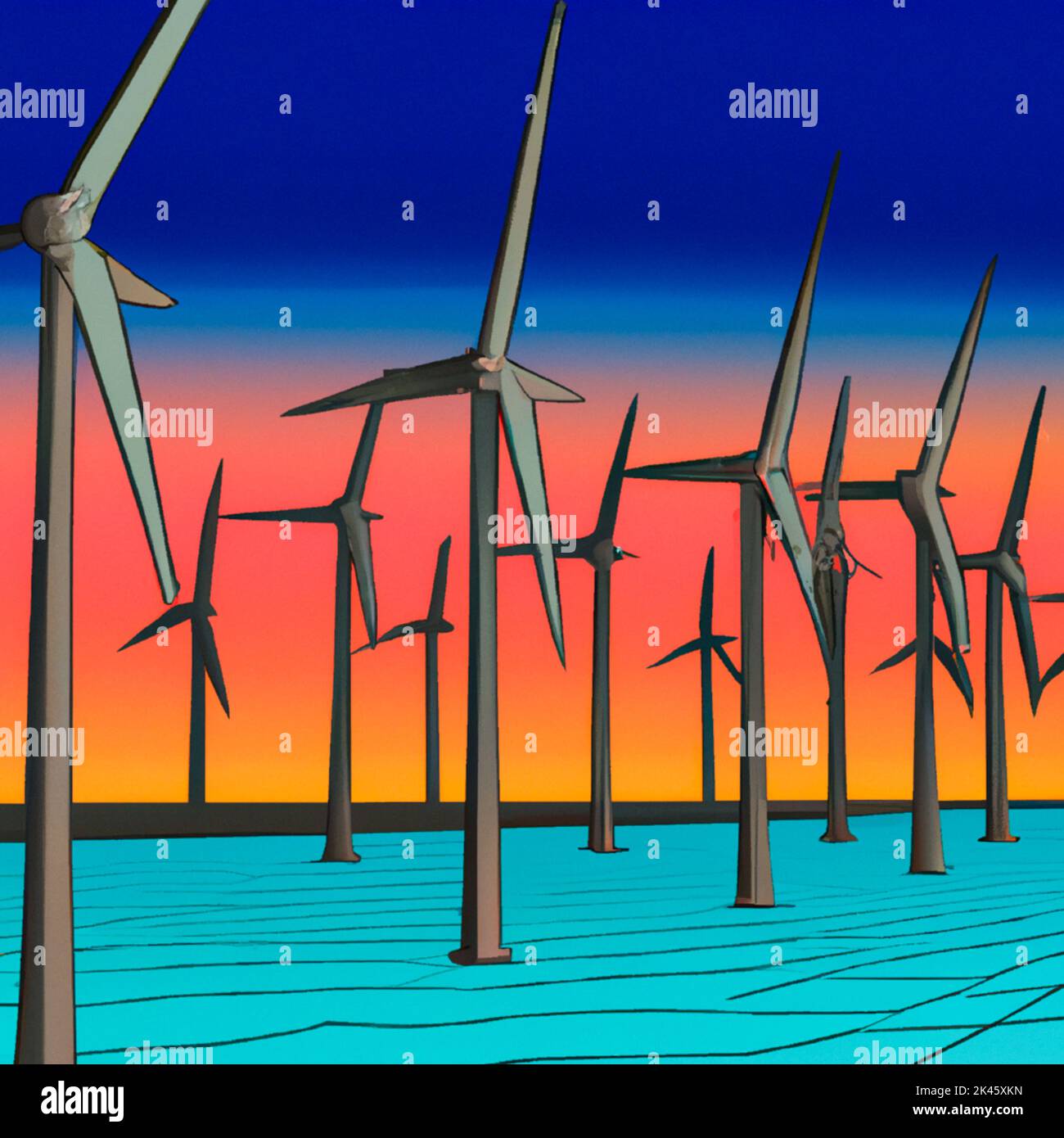 France, Paris on 26/09/2022. Digital illustration of a wind turbine at ...