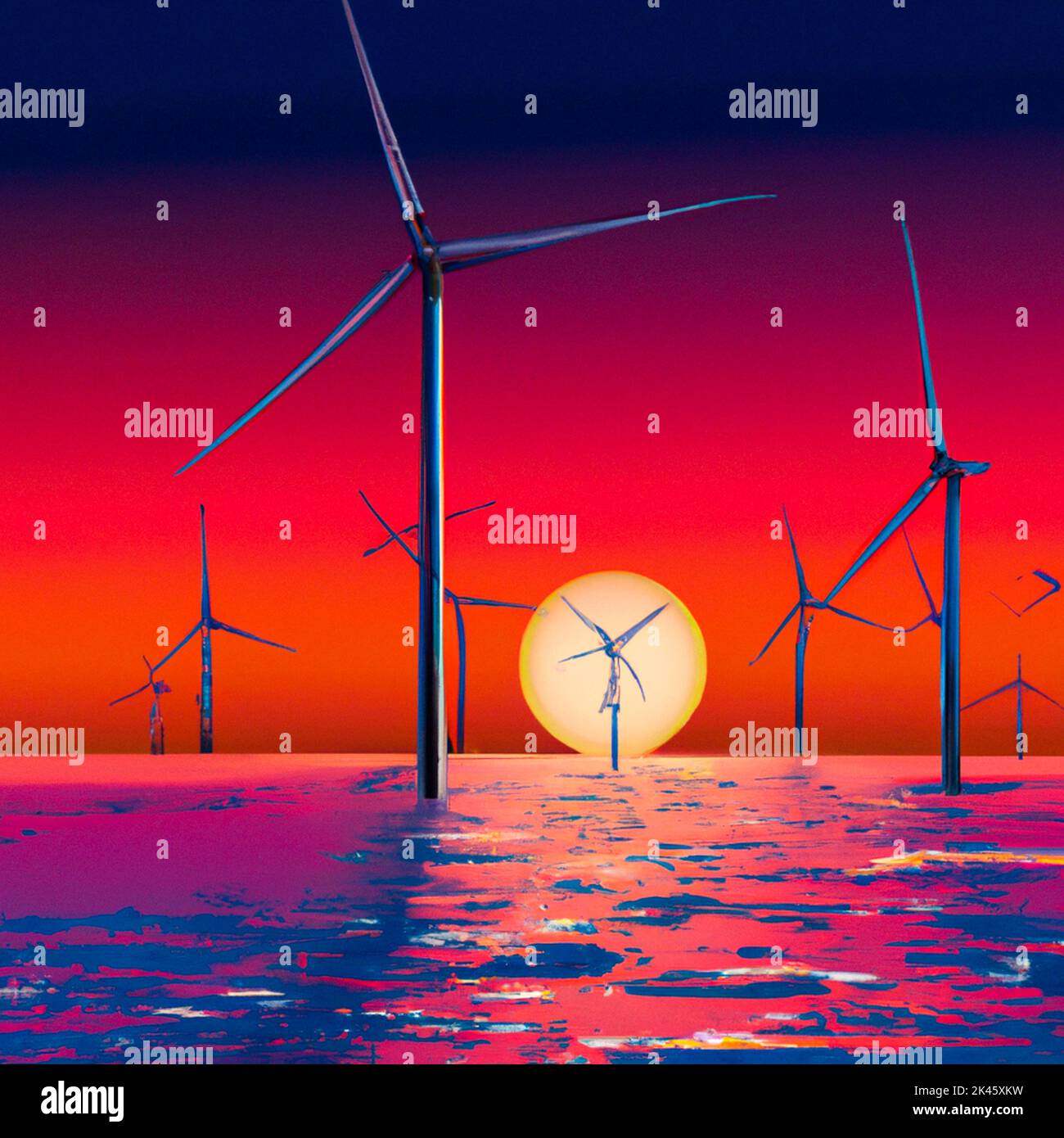 France, Paris on 26/09/2022. Digital illustration of a wind turbine at ...