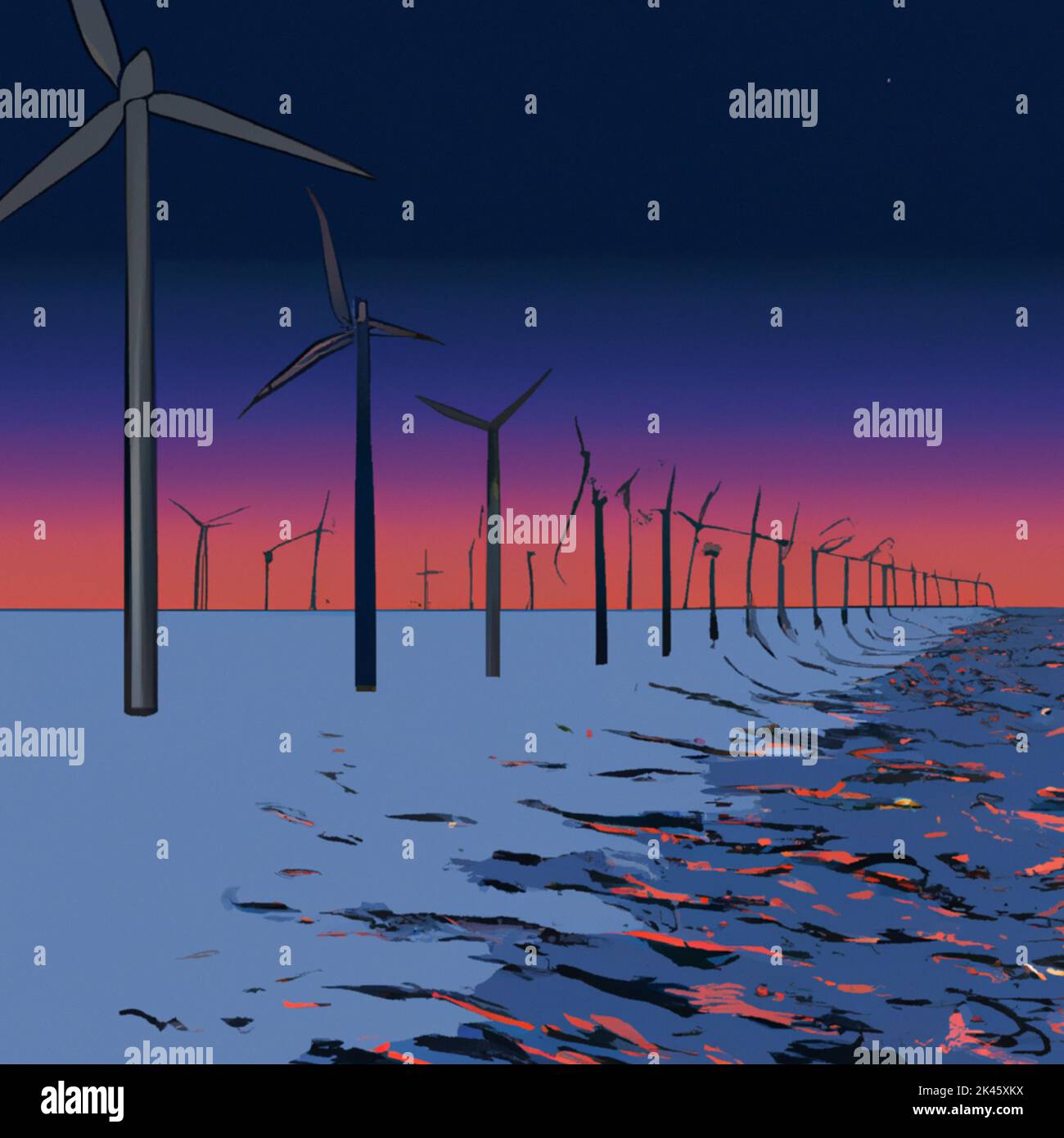 France, Paris on 26/09/2022. Digital illustration of a wind turbine at ...