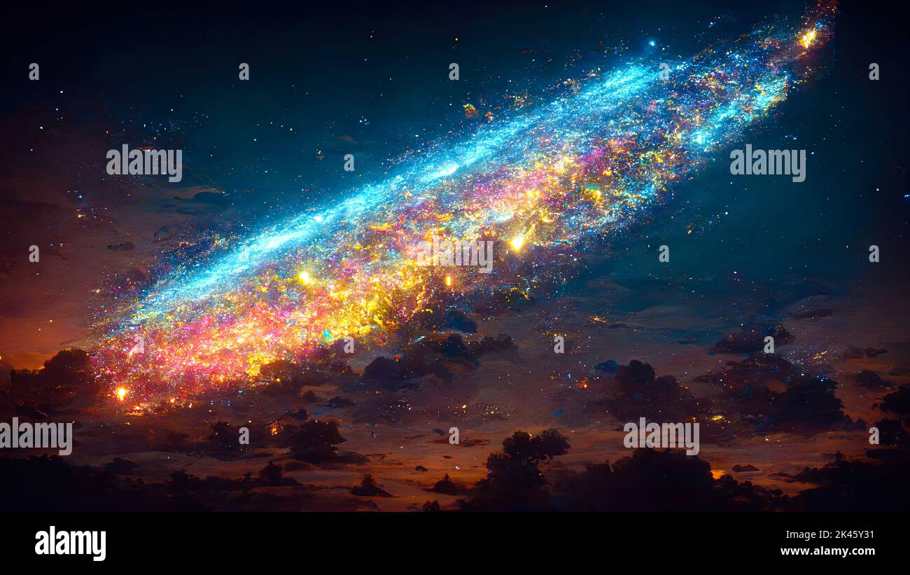 space fantasy landscape with stars and nebulae in deep space universe ...