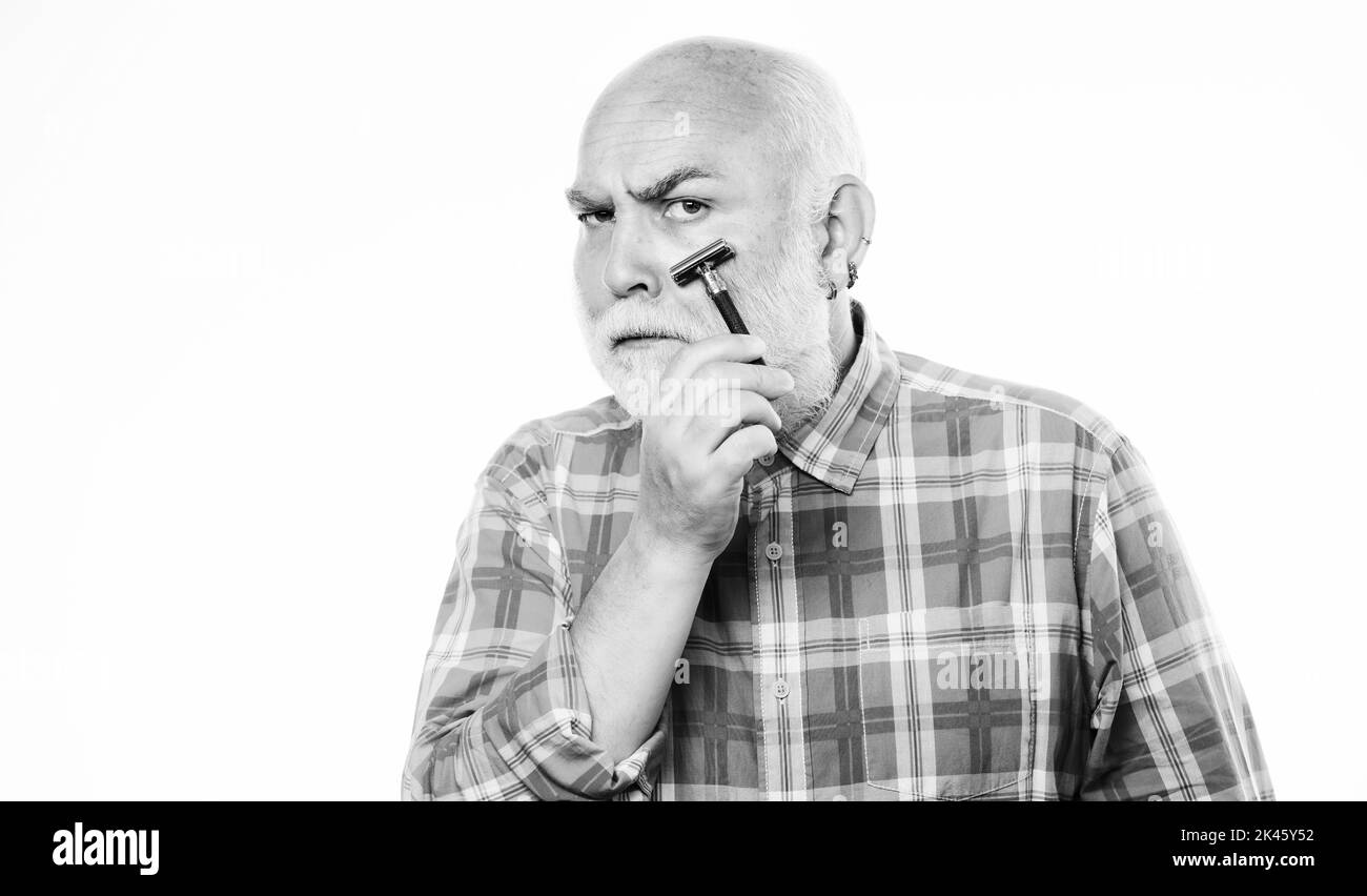 Barber vintage equipment. Barber salon. Shave sharp blade. Smooth clean ...