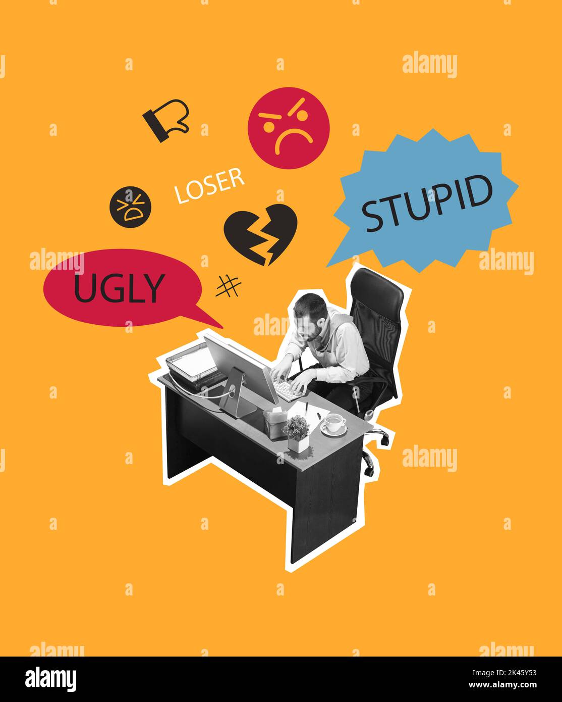 Contemporary art collage. Conceptual image with man getting many ...