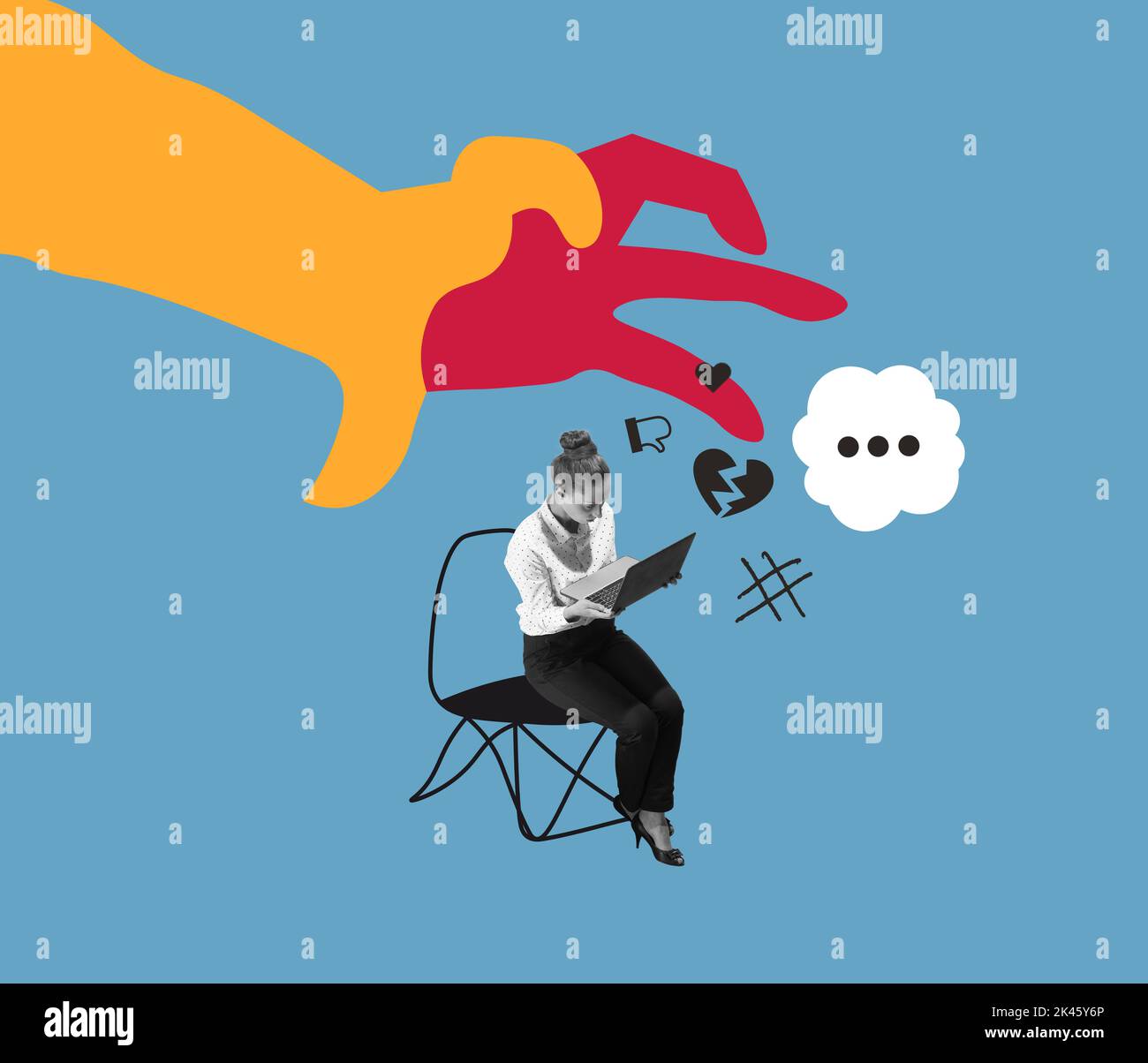 Contemporary art collage. Conceptual image with young woman getting ...