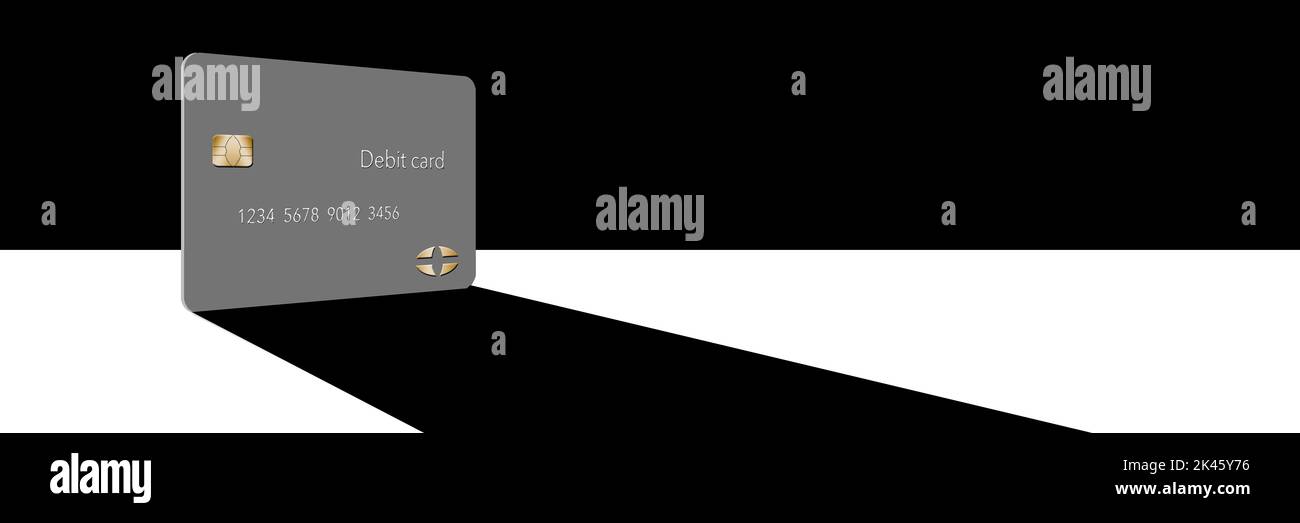 A debit card casts a shadow in this minimalist image with limited color ...
