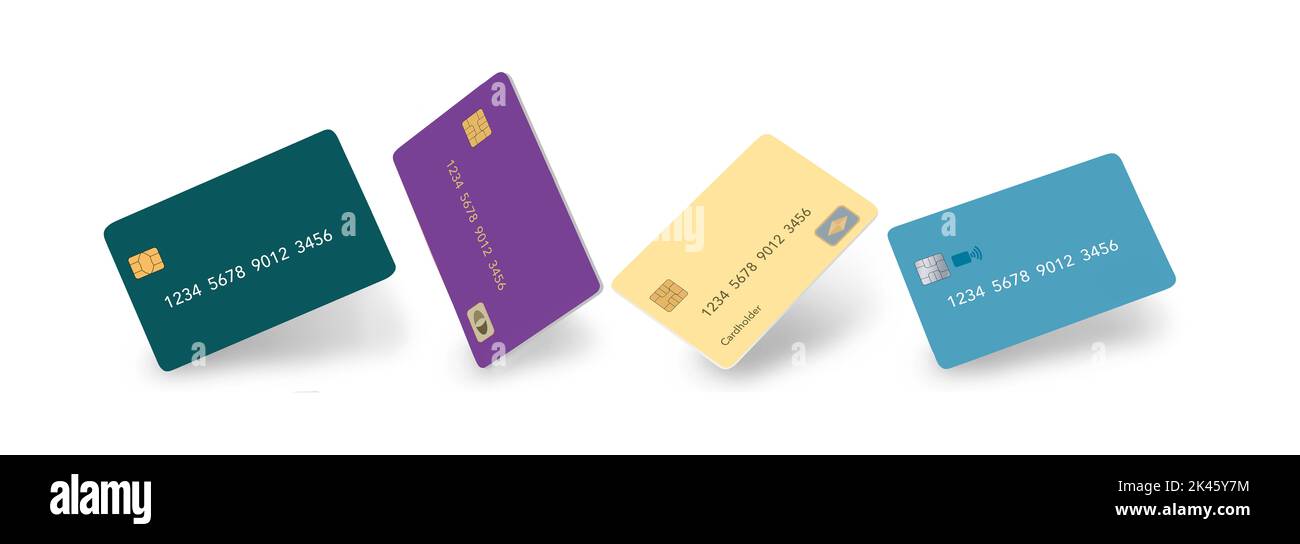 Four mock generic credit cards are seen floating over a white ...