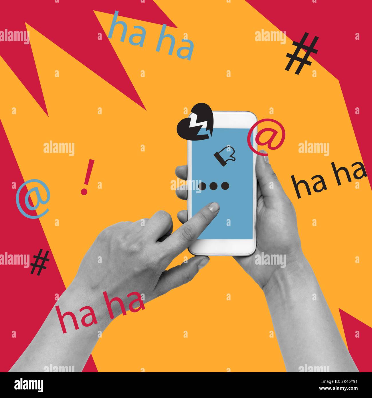 Contemporary art collage. Conceptual image with phone screen showing ...