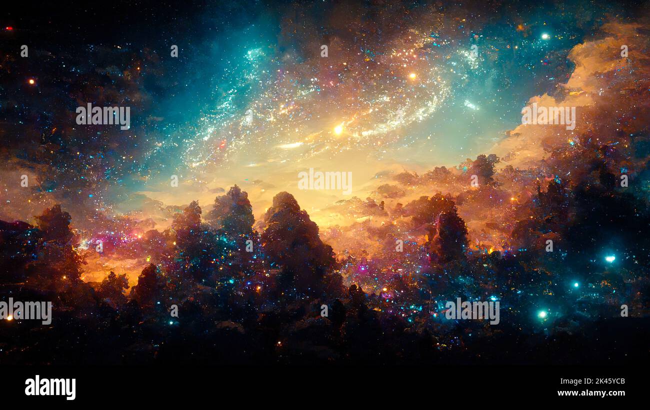 space fantasy landscape with stars and nebulae in deep space universe ...