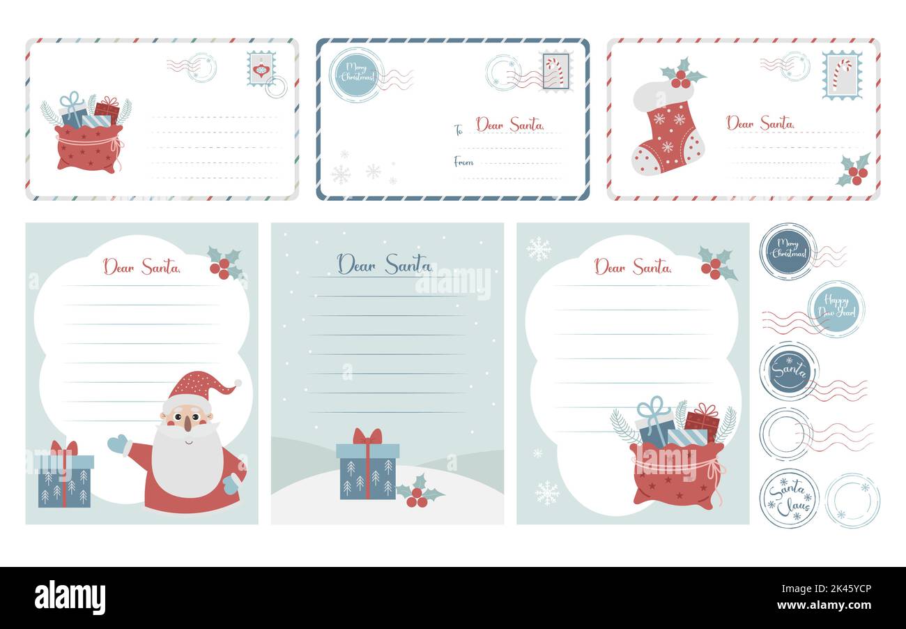 Christmas collection templates. Letter to Santa Claus, new year postal ...