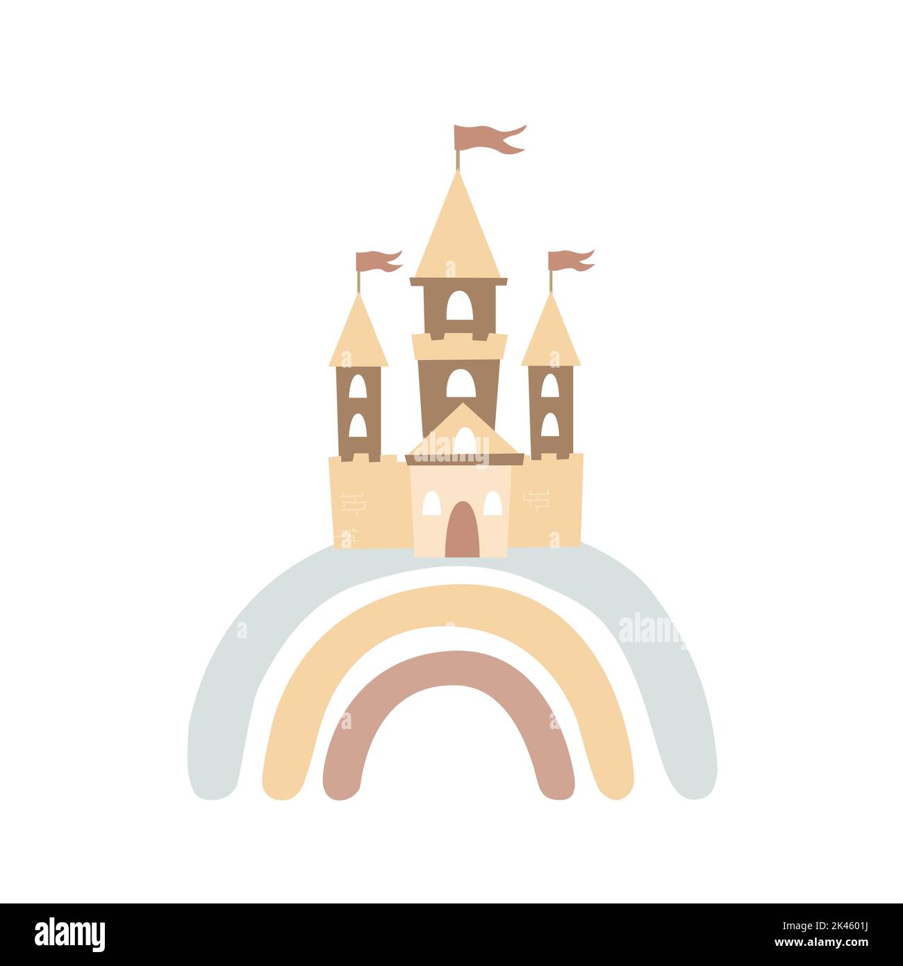 Castle on the rainbow isolated on white. Vector illustration in ...