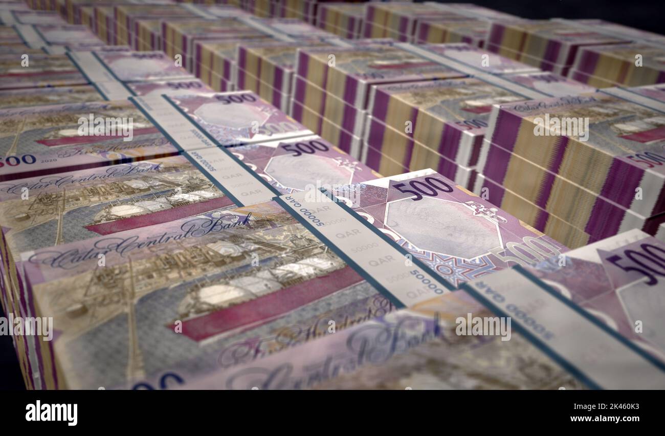 Riyal money printing 3d illustration. QAR banknote print. Concept of ...