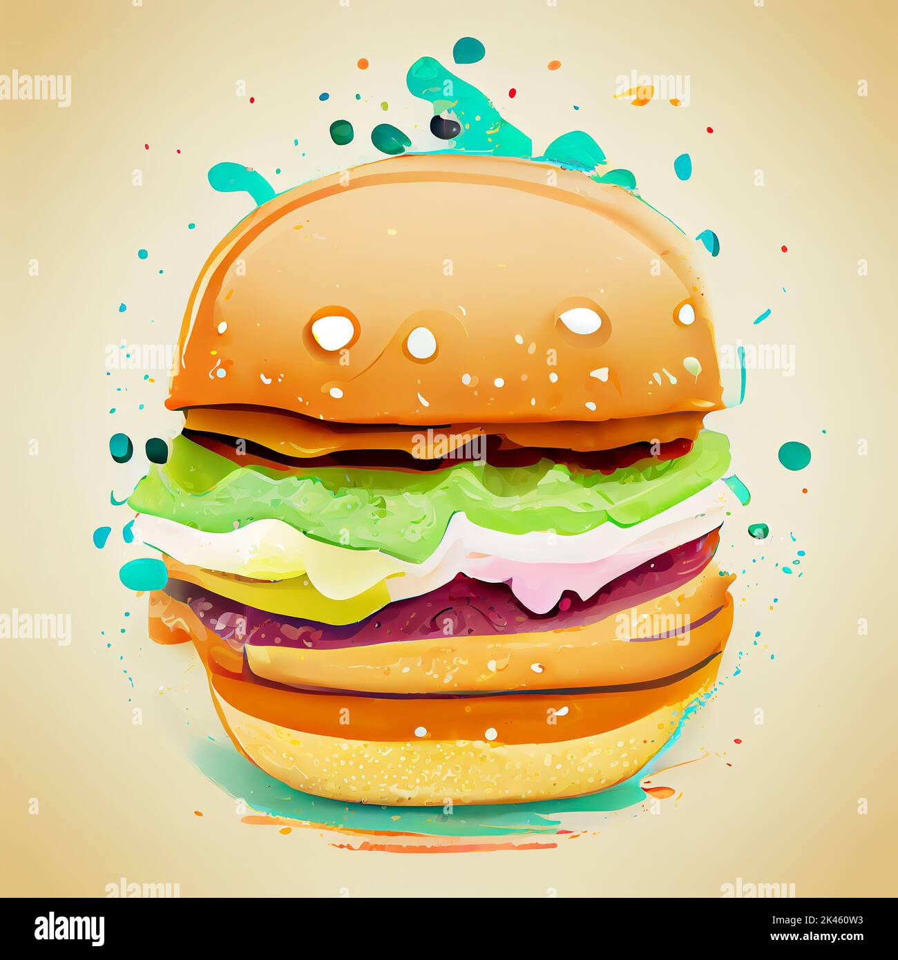 Colorful hamburger stylized illustration. Fast food. Hamburger icon ...