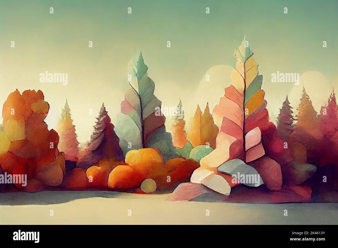 Beautiful autumn forest light paint colors. Style Cubism. Artistic ...
