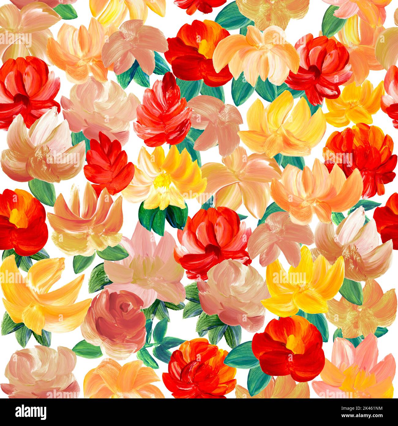 Seamless pattern of abstract red and orange flowers, art painting ...