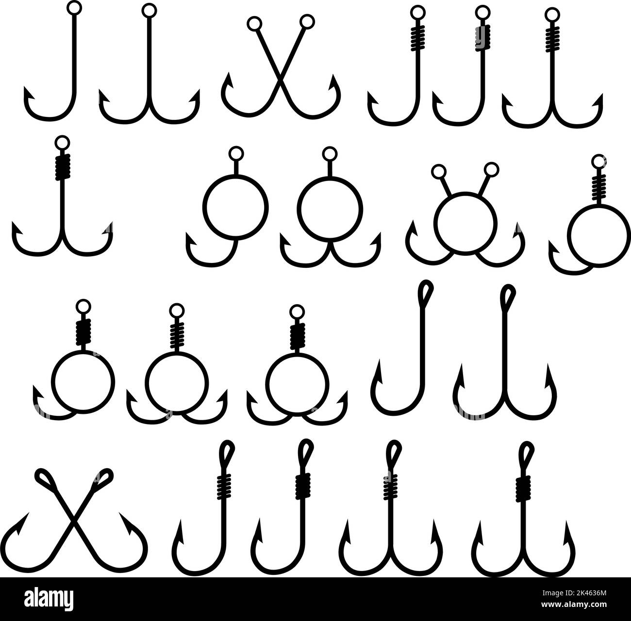 fishing hooks set icon on white background. different fishing hooks ...