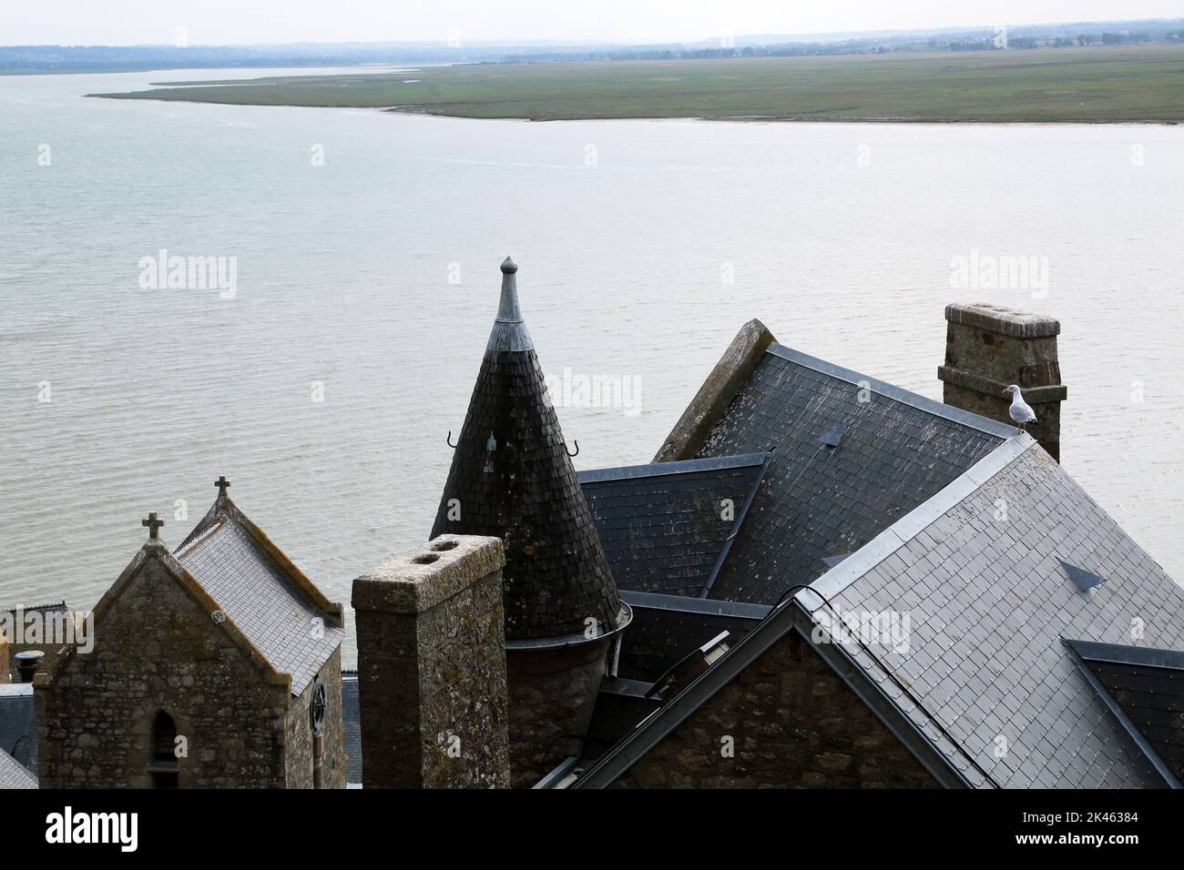Slate rooves on buildings on Le Mont Saint Michel, Normandy, France ...