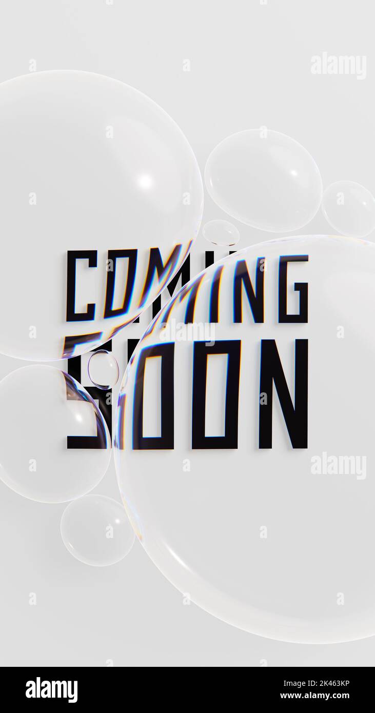 Glass drops over Coming Soon text on white backdrop. Social media post ...