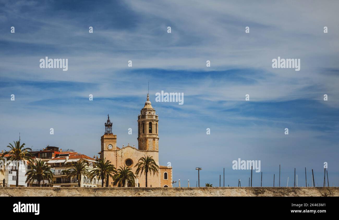 Views of Church of St. Bartholomew and Santa Tecla Sitges, Catalonia ...