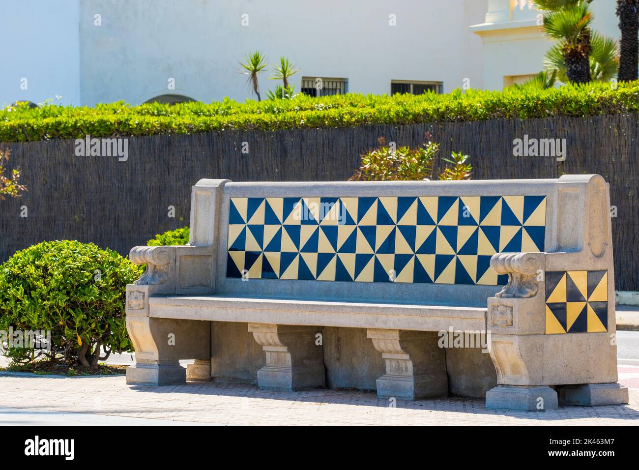 Empty benches on the beach of Sitges, a Spanish Beach Resort. Summer ...