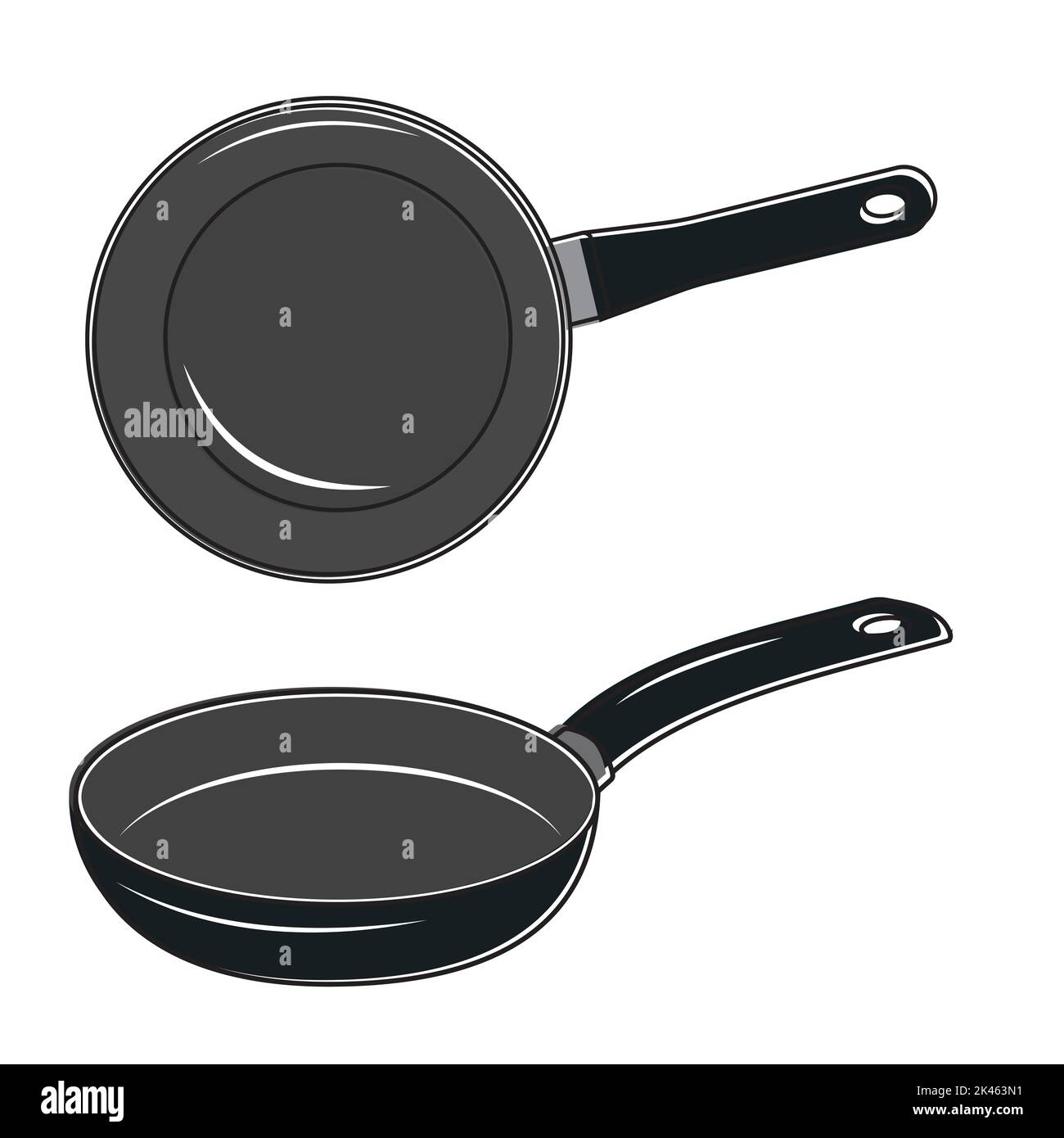 Black insulated frying pan with handle, color vector illustration Stock ...