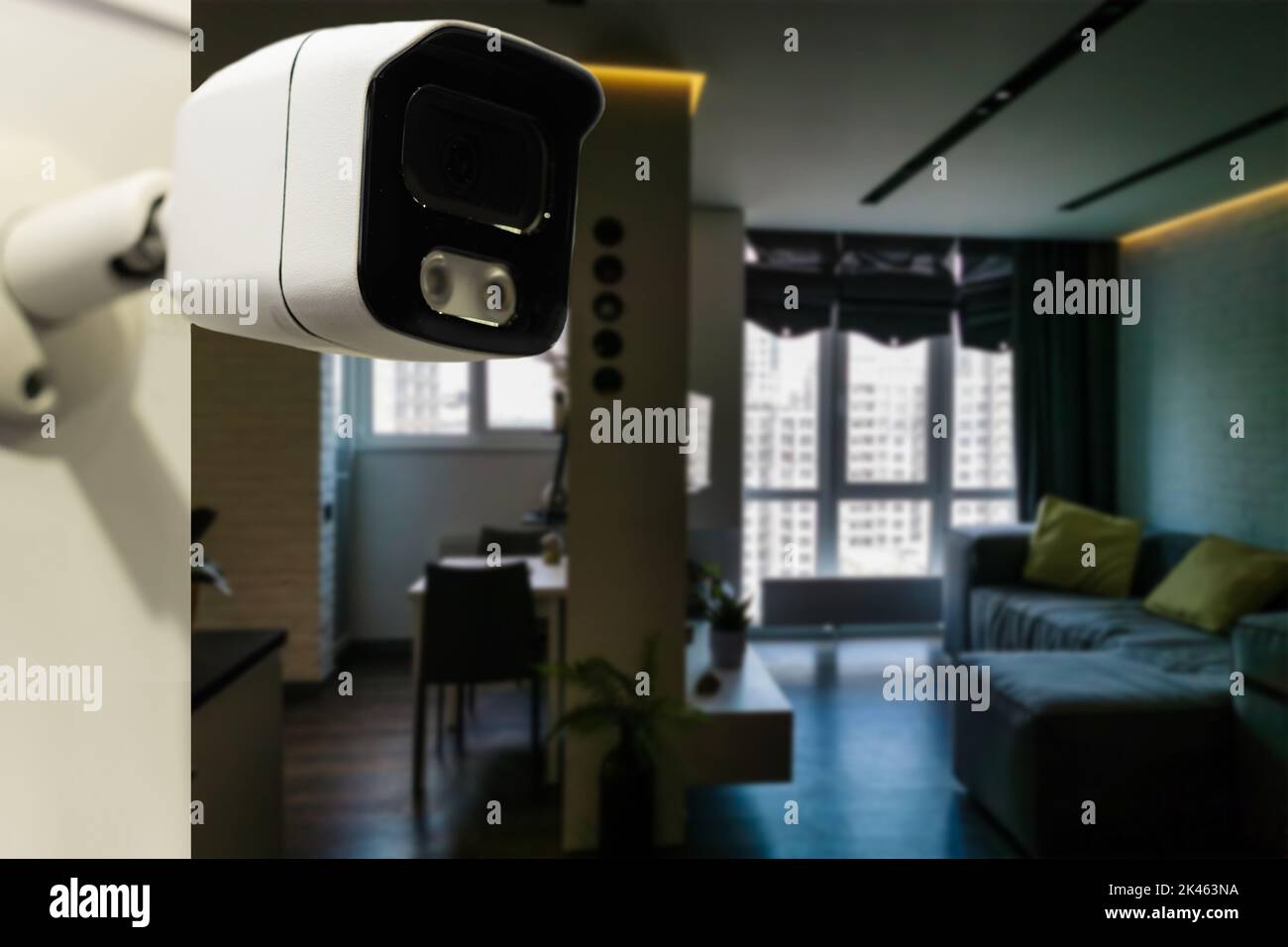Interior Of Modern Empty Living Room With Security Camera In House ...