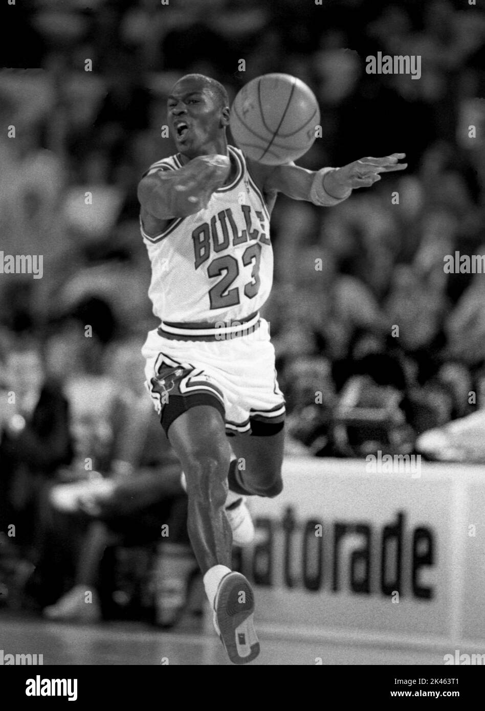 NBA superstar Michael Jordan of the Chicago Bulls is shown during game ...