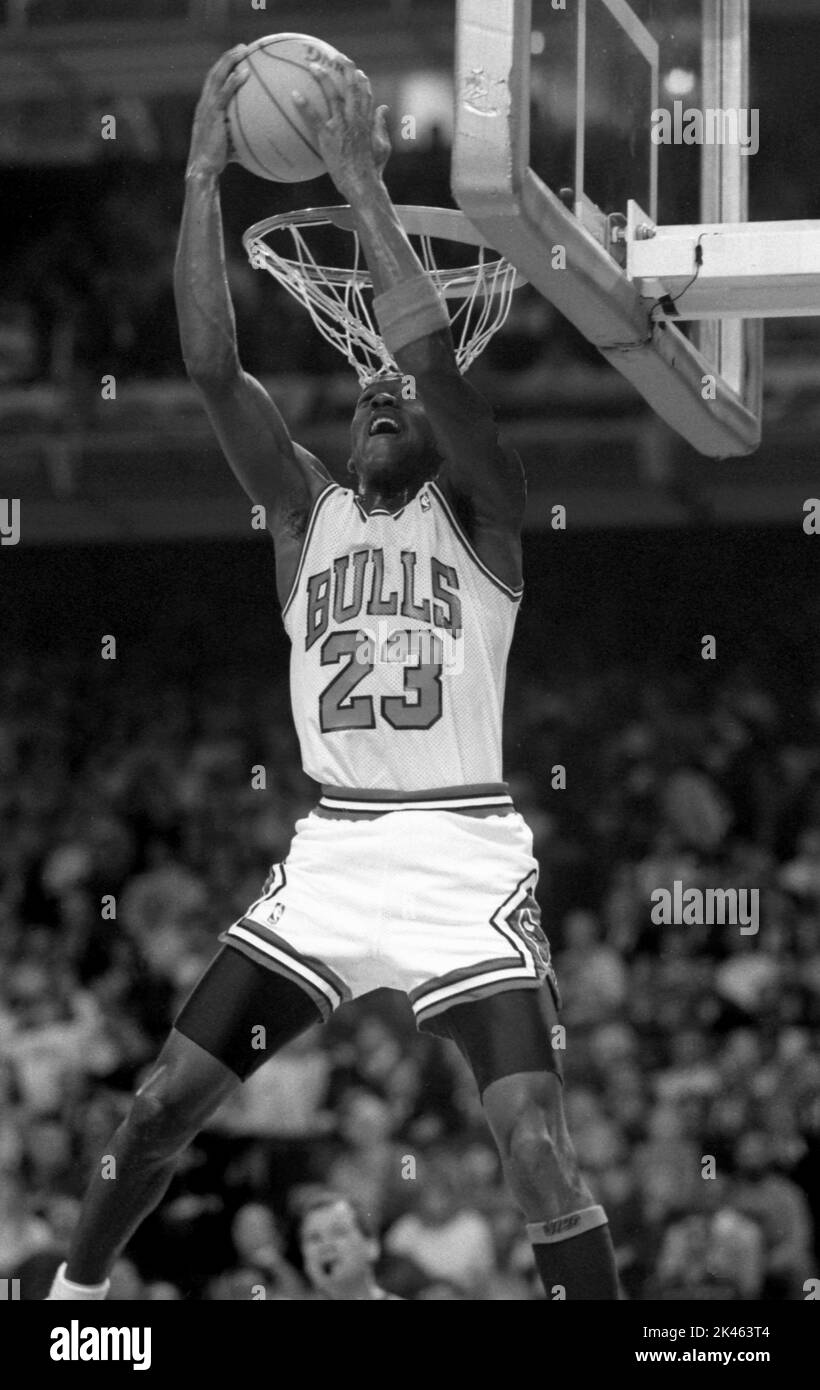 NBA superstar Michael Jordan of the Chicago Bulls is shown during game ...