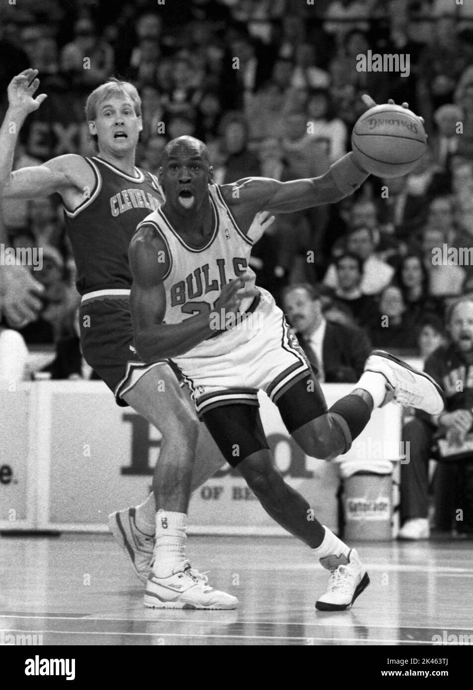 NBA superstar Michael Jordan of the Chicago Bulls is shown during game ...
