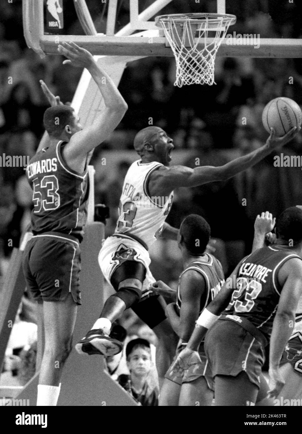 NBA superstar Michael Jordan of the Chicago Bulls is shown during game ...