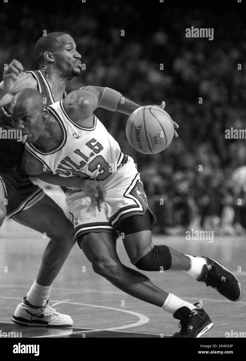 NBA superstar Michael Jordan of the Chicago Bulls is shown during game ...