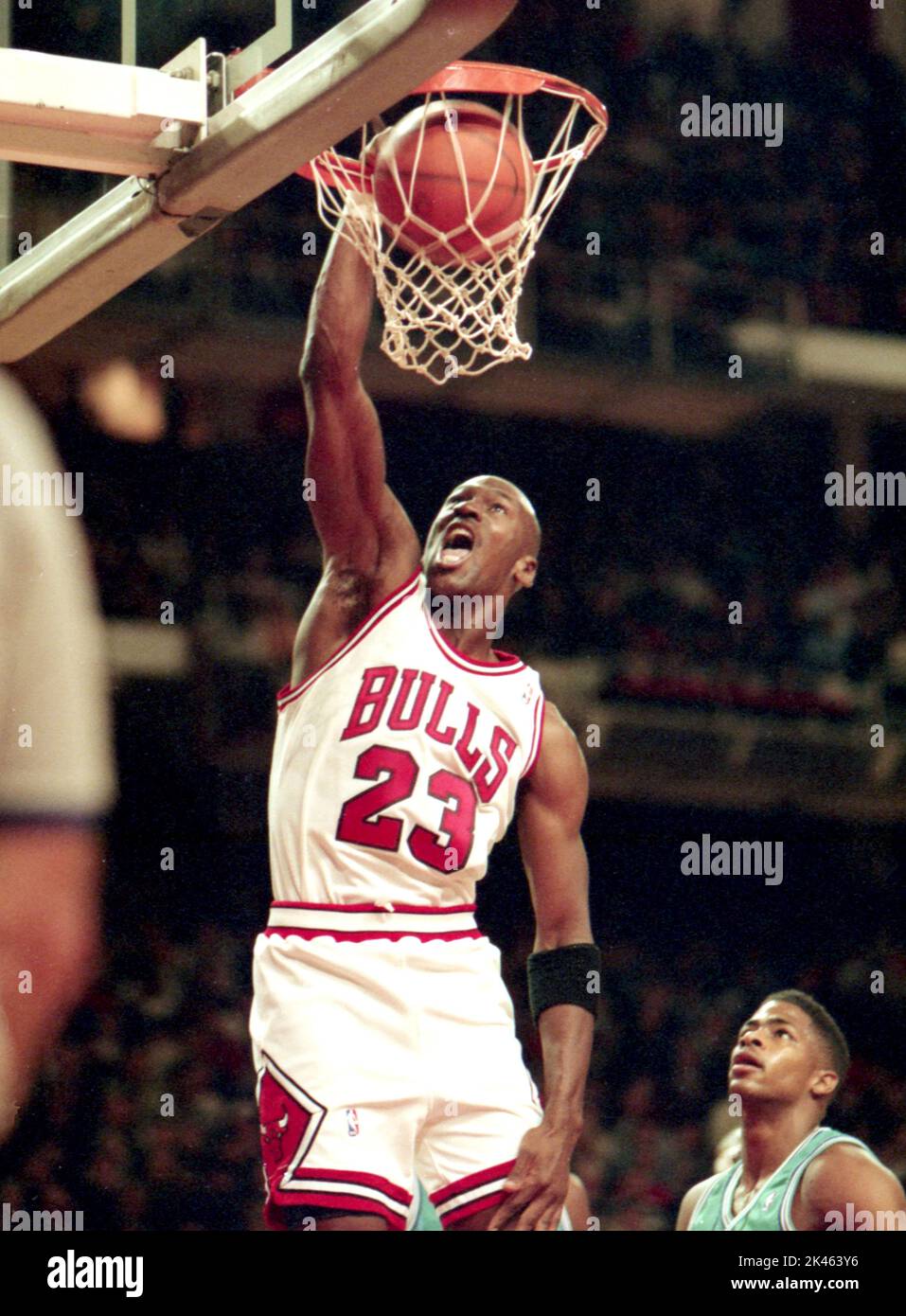 NBA superstar Michael Jordan of the Chicago Bulls is shown during game ...